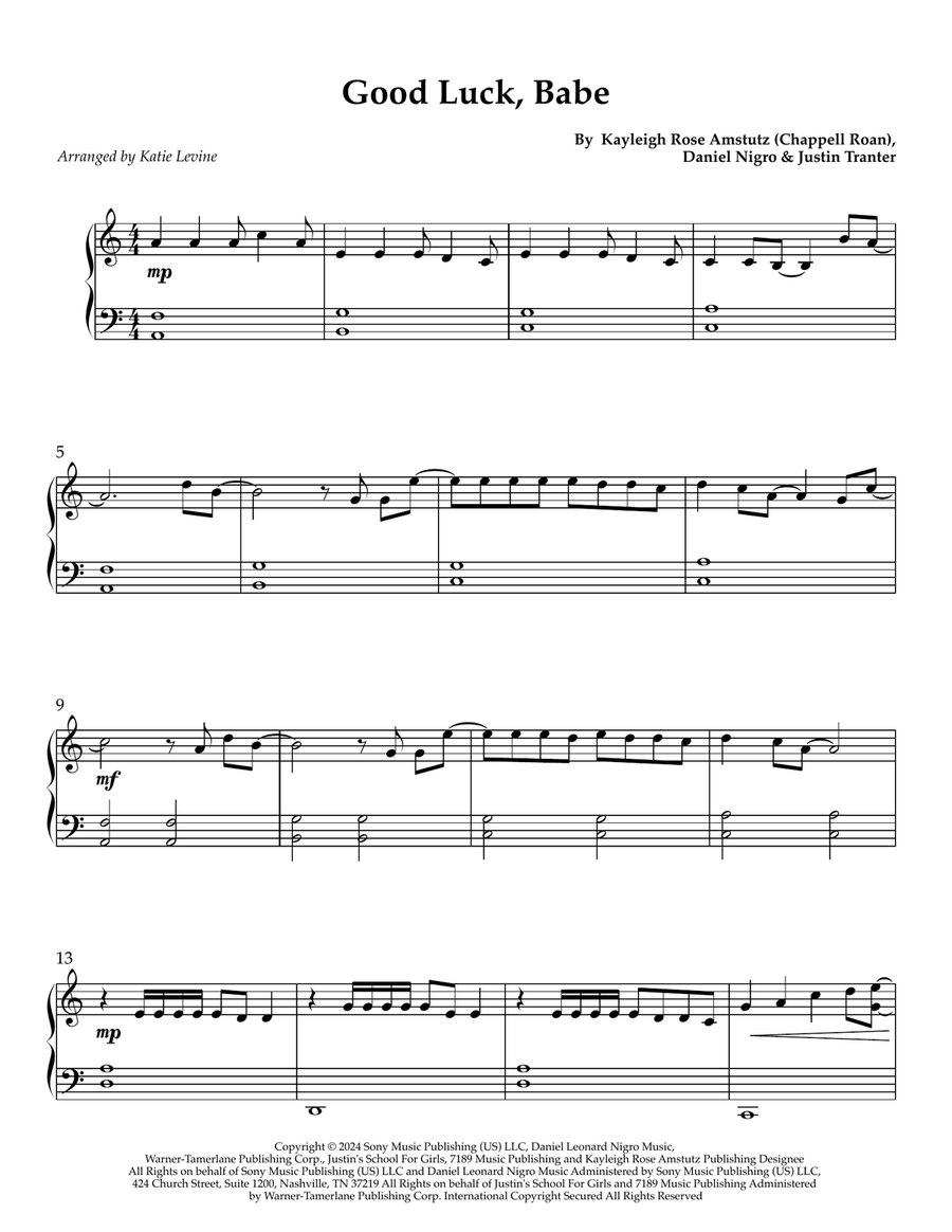 Good Luck, Babe! by Chappell Roan - Easy Piano - Early Intermediate ...
