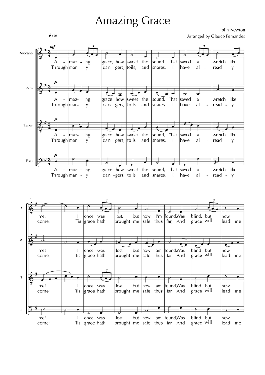 Amazing Grace by John Newton - 4-Part - Digital Sheet Music | Sheet ...