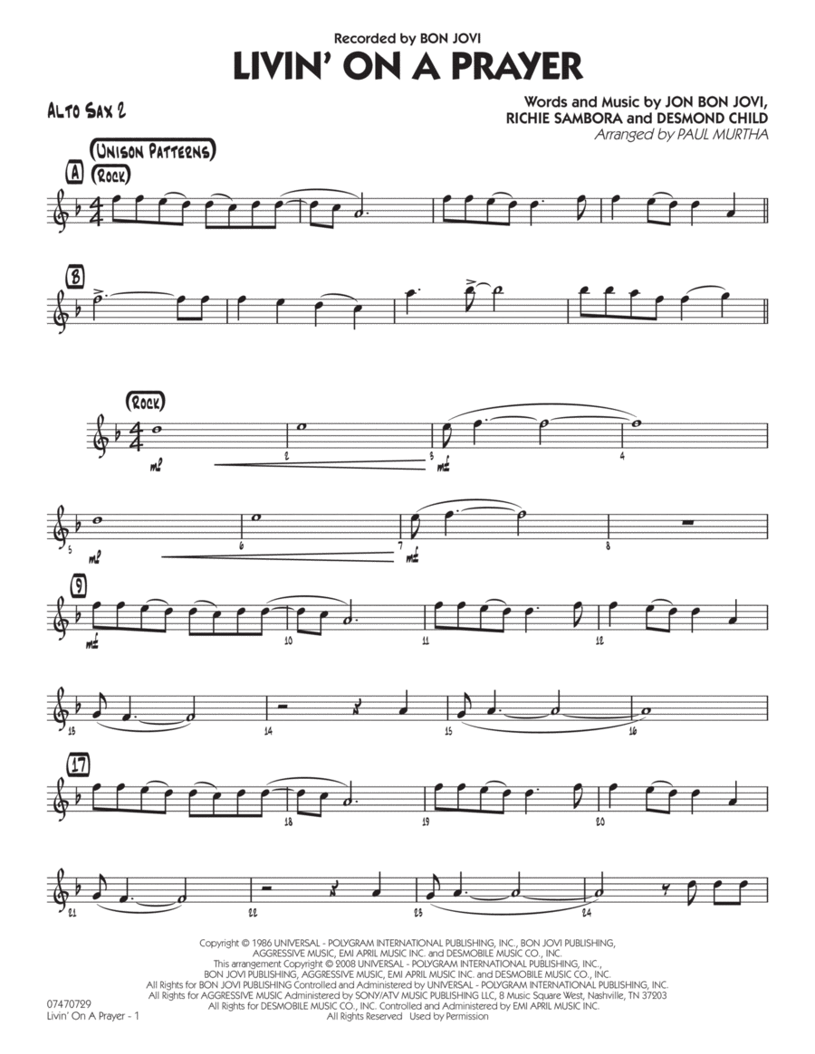 Livin' On A Prayer - Alto Sax 2 by Paul Murtha - Jazz Ensemble ...