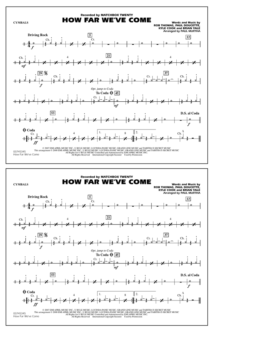 How Far We've Come - Cymbals by Paul Murtha - Marching Band - Digital ...