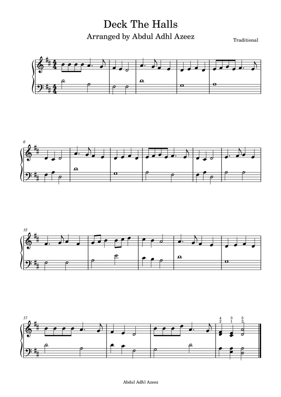 Deck the Halls Piano Easy Beginner by Traditional - Easy Piano ...