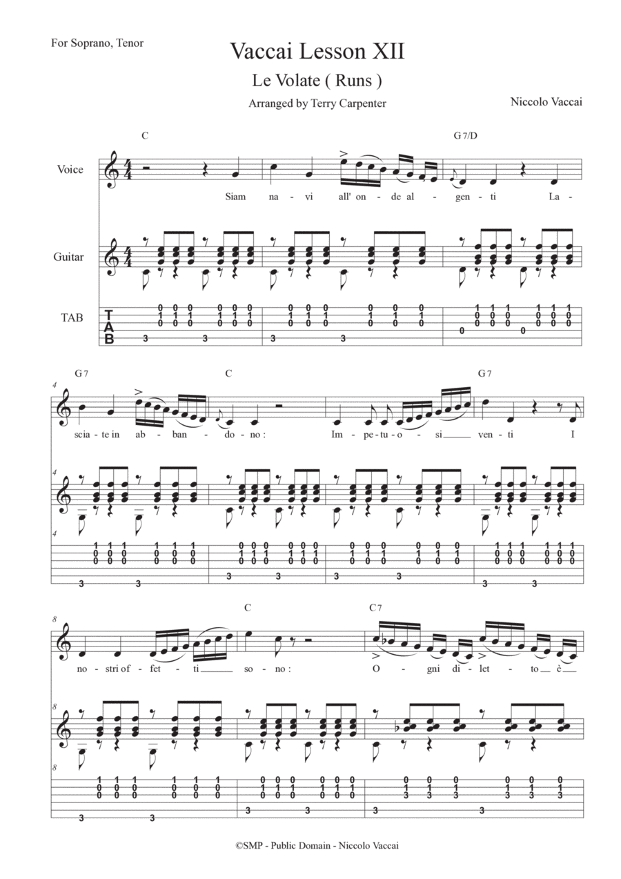 Vaccai - Lesson 12 Le Volate ( Runs ). For tenor and soprano voice with ...