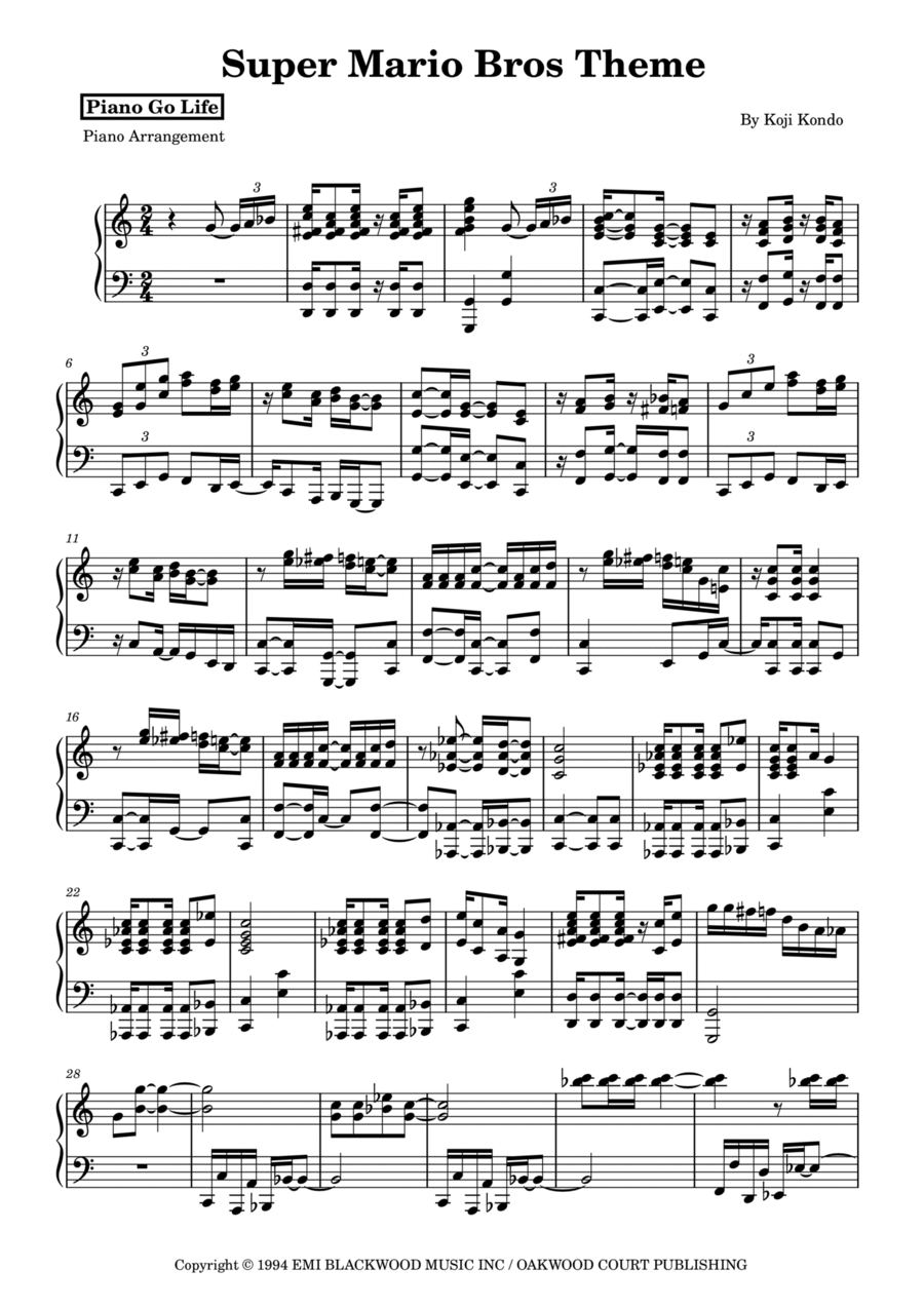 Super Mario Bros Theme - Piano Solo - Digital Sheet Music | Sheet Music ...