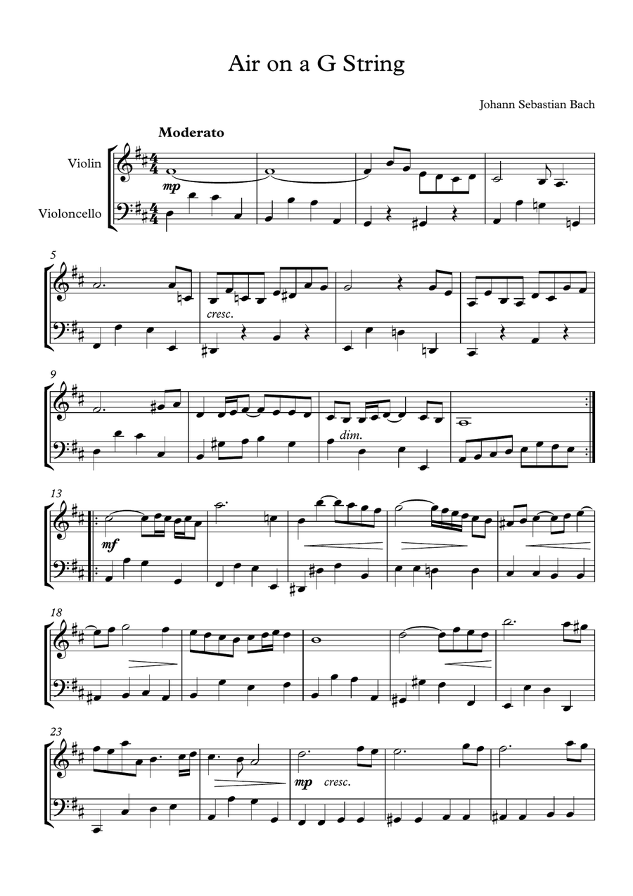 Air on a G string - Johann Sebastian Bach (duet Violin and Cello) by ...