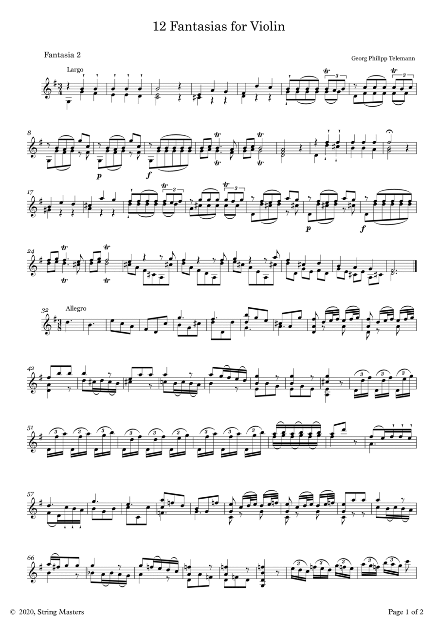 Telemann 12 Fantasias For Solo Violin No 02 By Georg Philipp Telemann