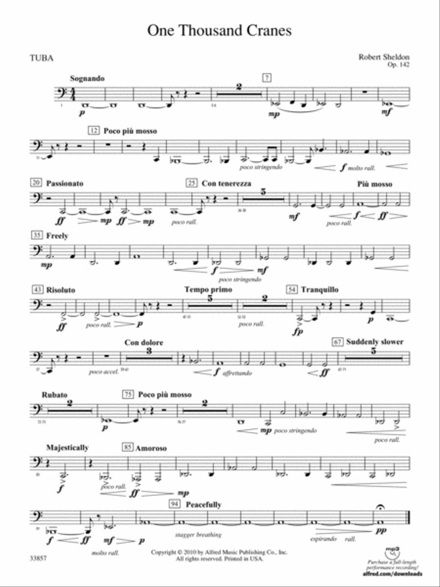One Thousand Cranes: Tuba by Robert Sheldon - Concert Band - Digital ...