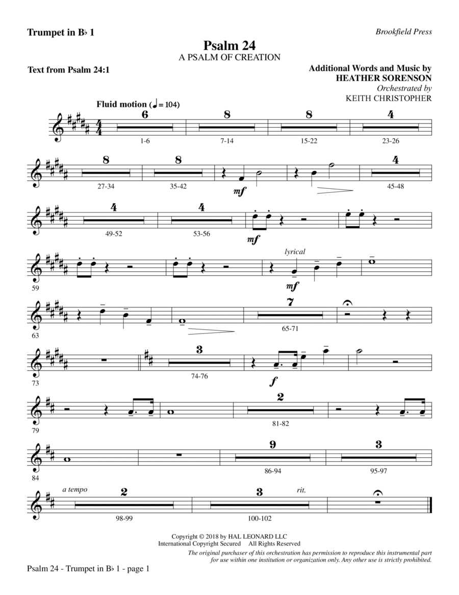 Psalm 24 - Bb Trumpet 1 by Heather Sorenson - Choir, B-Flat Trumpet ...