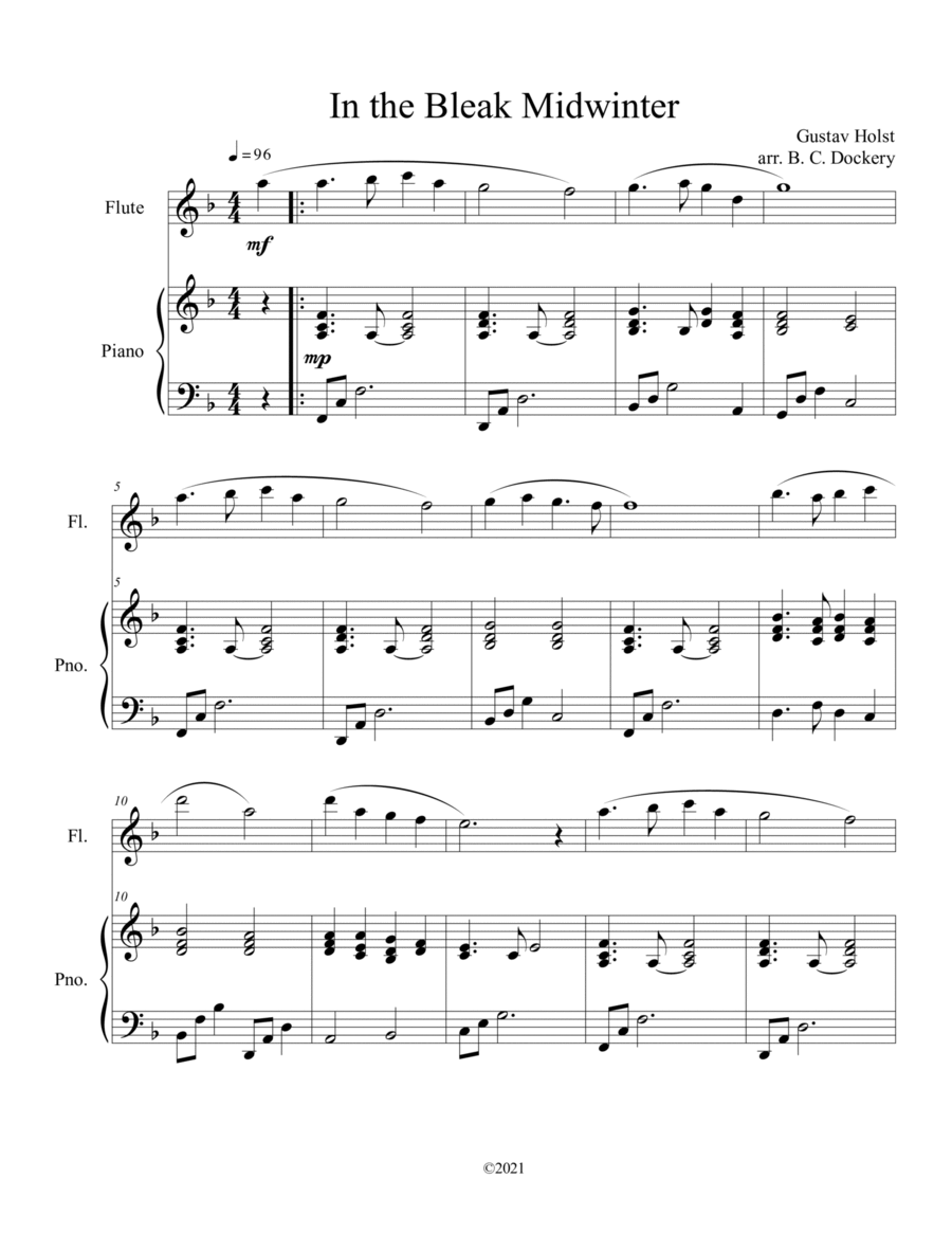 In The Bleak Midwinter Flute Solo With Piano Accompaniment By Gustav