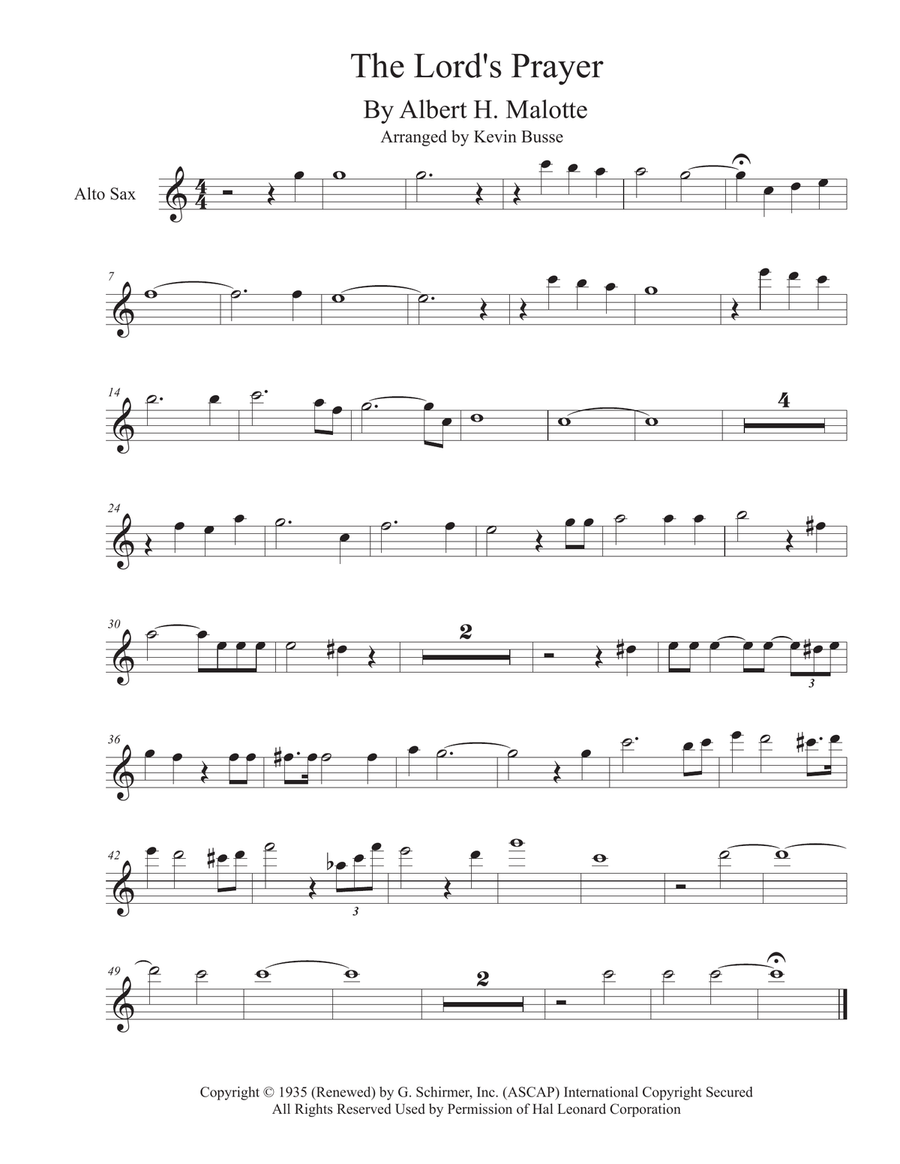 The Lord's Prayer by Albert Hay Malotte - Alto Saxophone, Saxophone ...