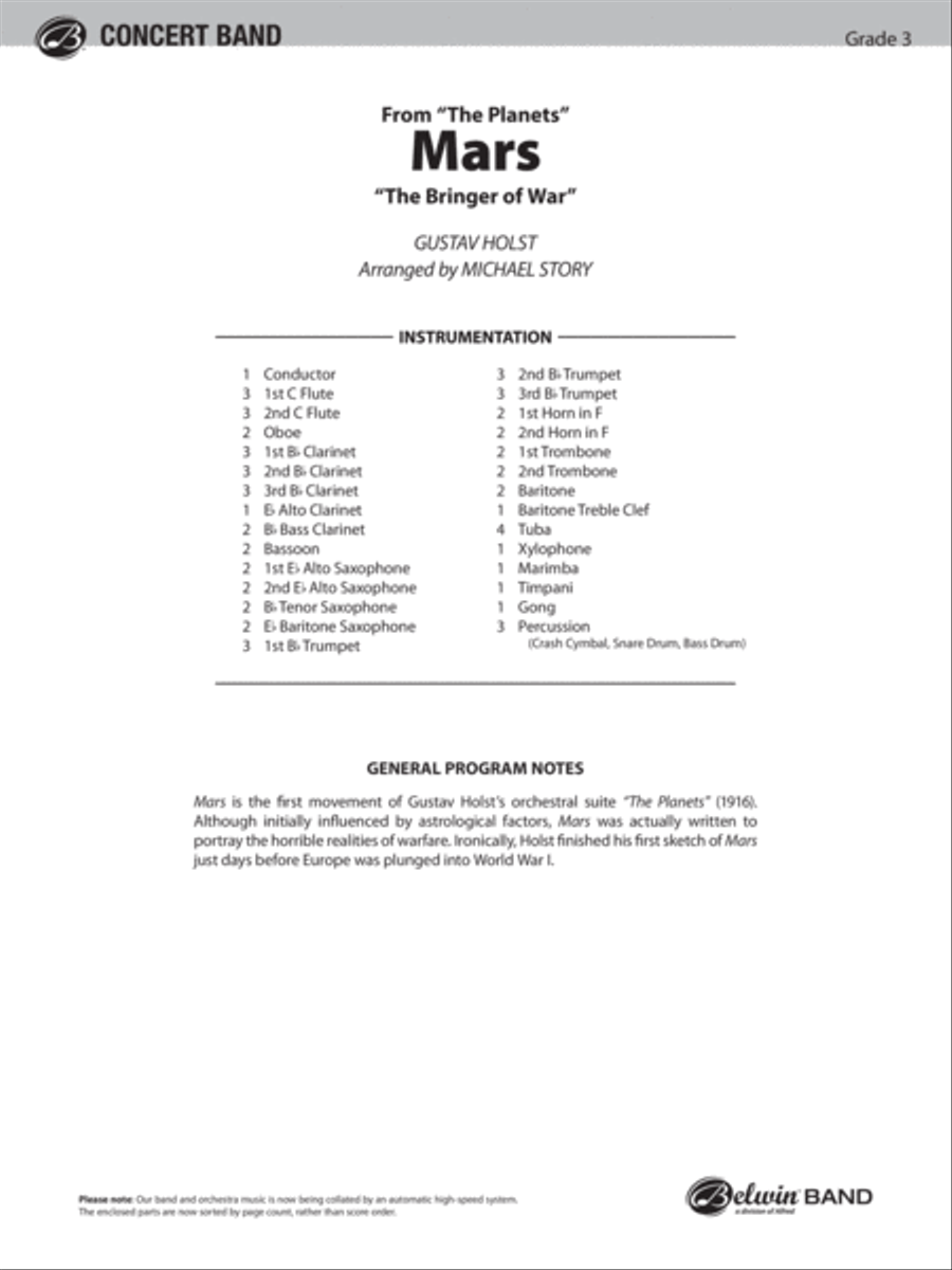 Mars ("The Bringer of War," from The Planets): Score by Gustav Holst ...