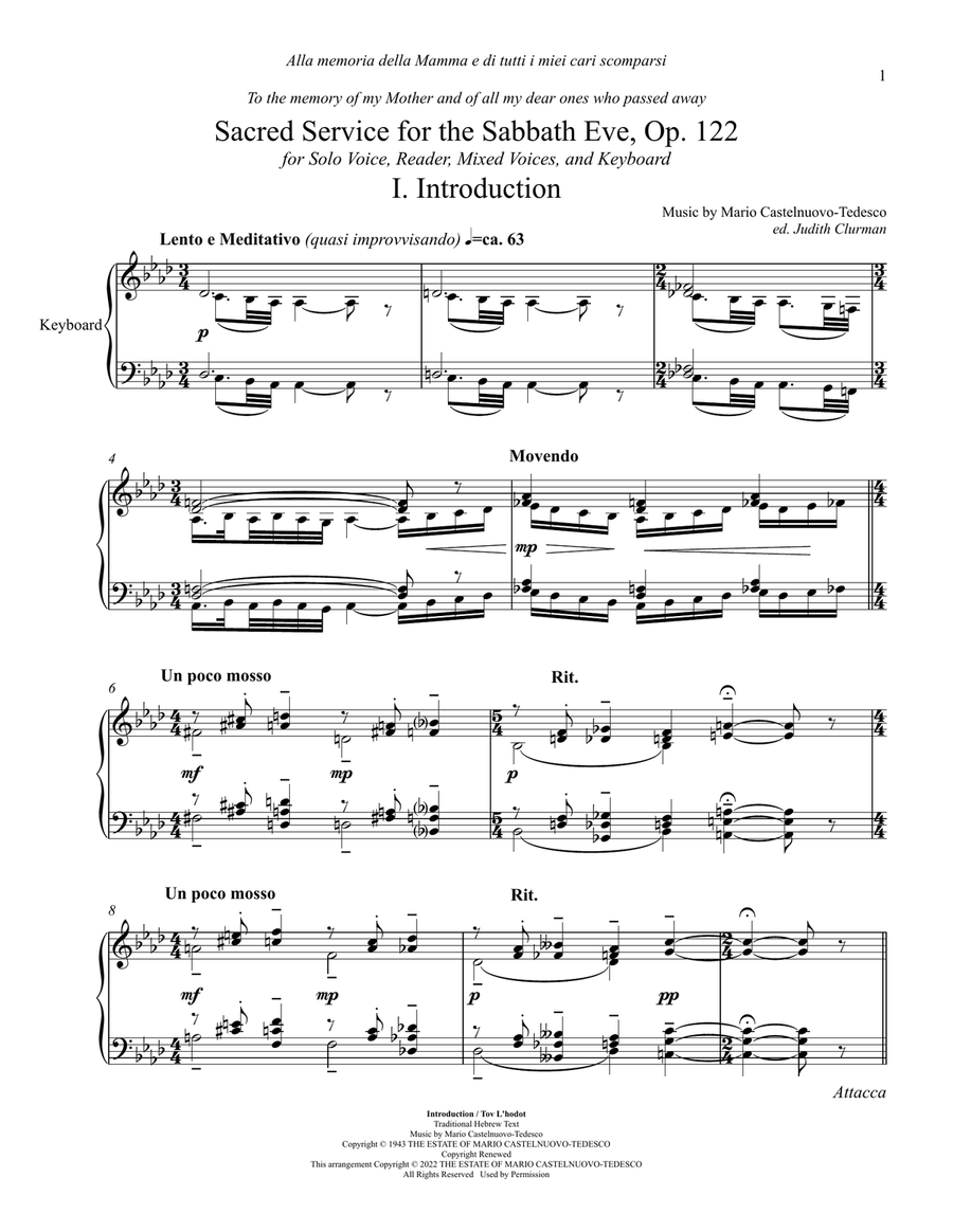 Sacred Service for the Sabbath Eve, Op. 122 by Mario Castelnuovo ...