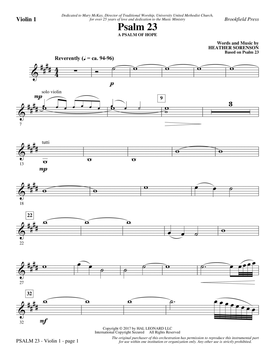 Psalm 23 - Violin 1 by Heather Sorenson - Choir, Violin - Digital Sheet ...