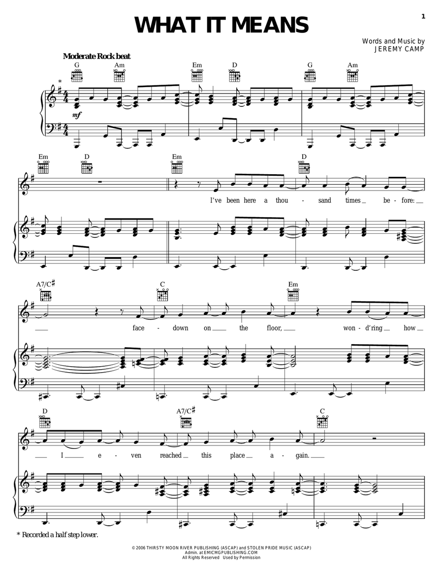What It Means by Jeremy Camp - Piano, Vocal, Guitar - Digital Sheet ...