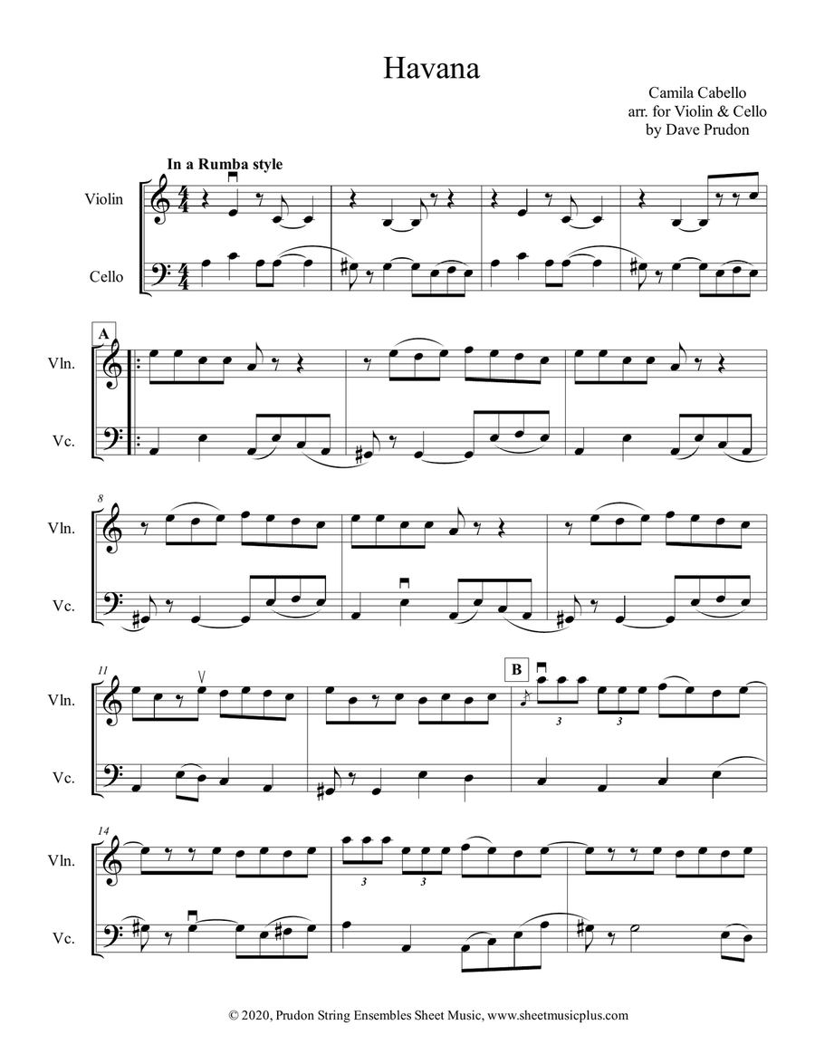 Havana by Camila Cabello - Cello, Violin - Digital Sheet Music | Sheet ...