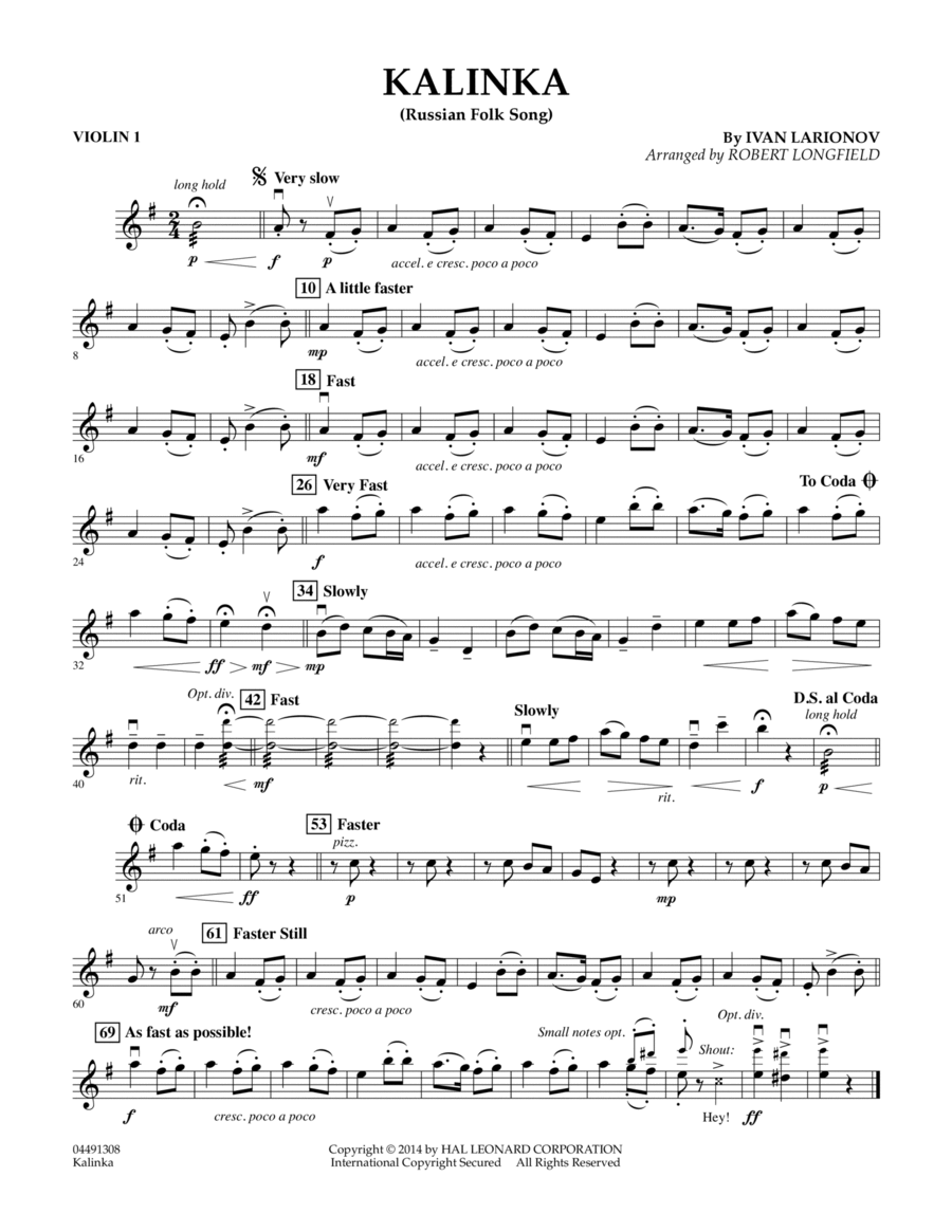 Kalinka - Violin 1 by Robert Longfield - Orchestra - Digital Sheet ...
