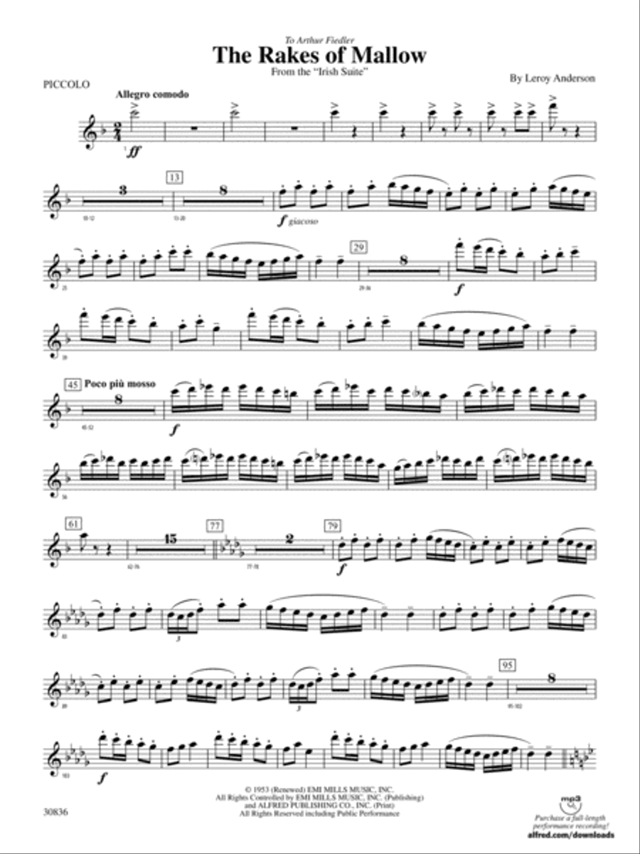 The Rakes of Mallow (from the Irish Suite): Piccolo by Leroy Anderson ...