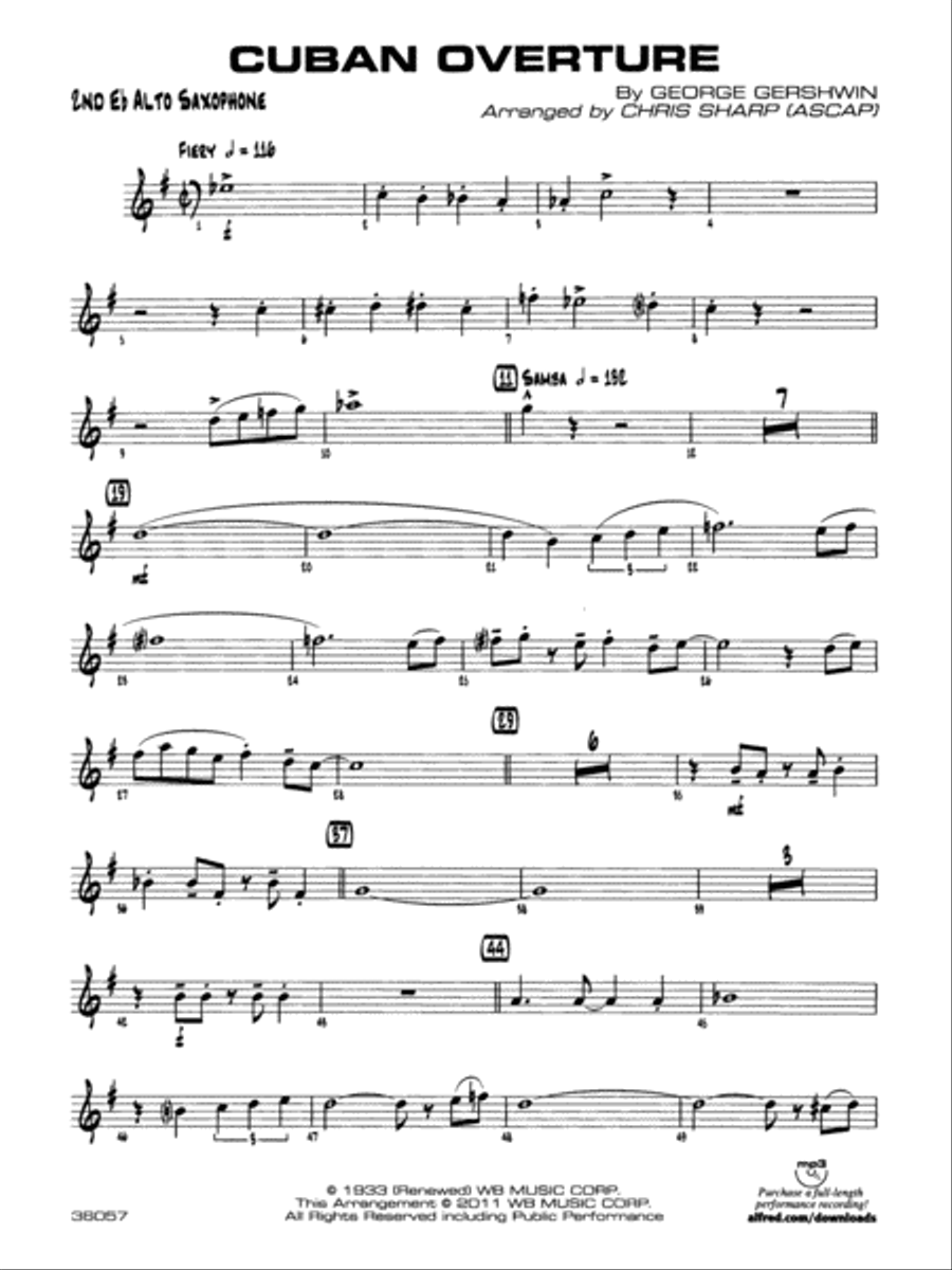 Cuban Overture 2nd E Flat Alto Saxophone By George Gershwin Jazz