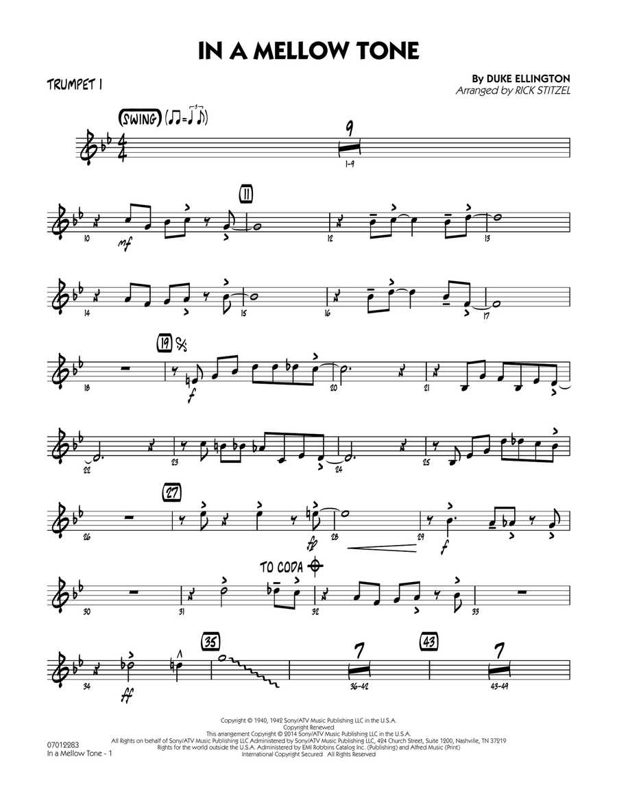 In a Mellow Tone - Trumpet 1 by Milt Gabler - Jazz Ensemble - Digital Sheet Music | Sheet Music Plus