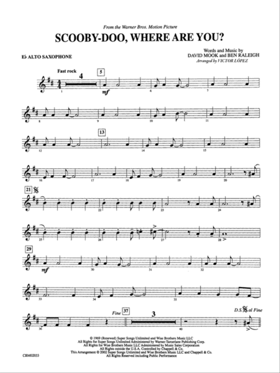 Scooby-Doo, Where Are You? (from Scooby-Doo): E-flat Alto Saxophone by ...