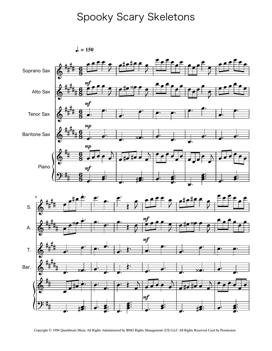 Spooky Scary Skeletons by Andrew Gold - Tenor Saxophone, Soprano ...