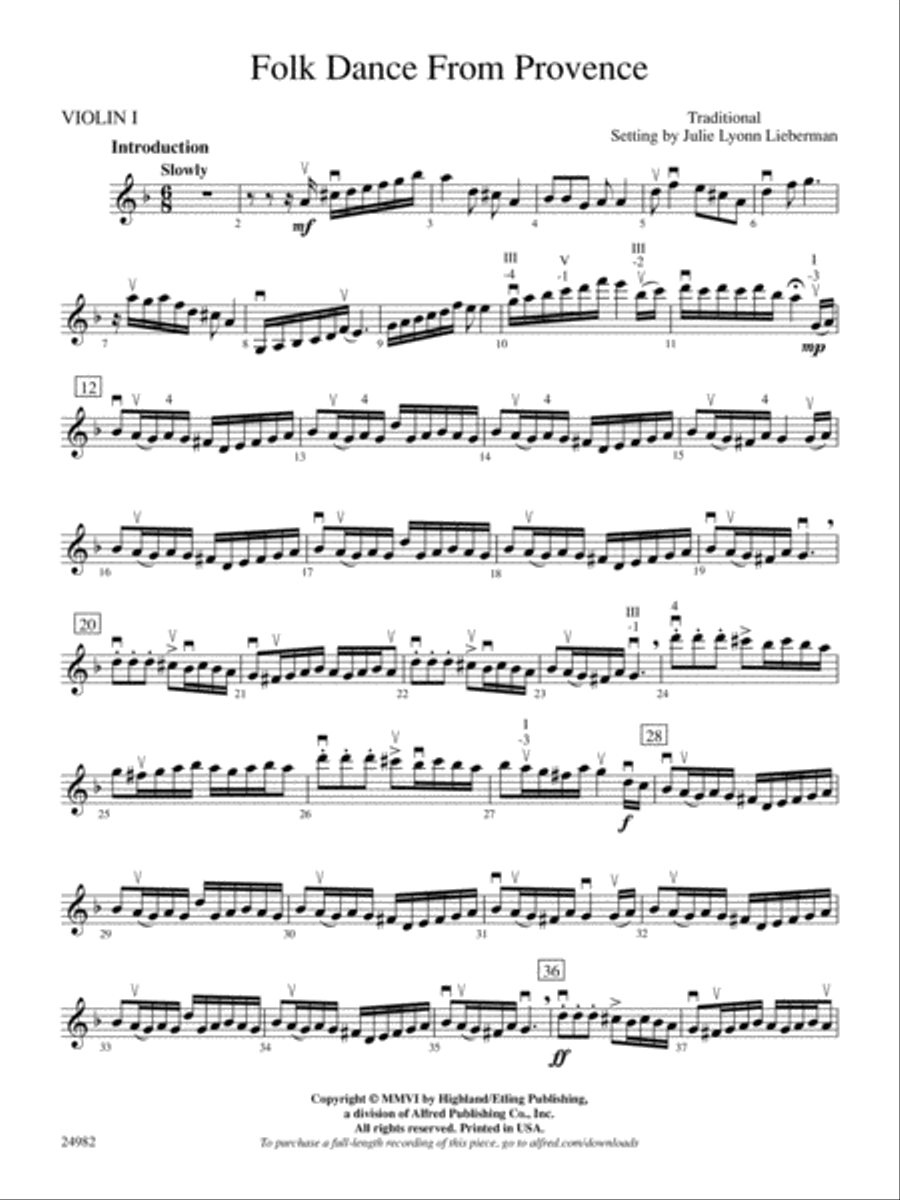 Folk Dance from Provence: 1st Violin by Julie Lyonn Lieberman - String ...