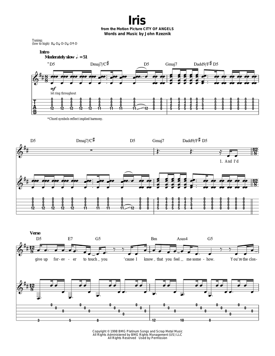 Iris by The Goo Goo Dolls - Acoustic Guitar - Digital Sheet Music ...