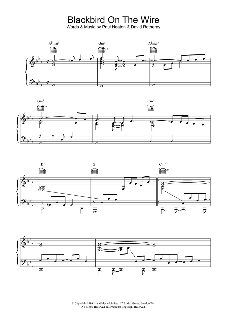 Blackbird On The Wire - Piano, Vocal, Guitar - Digital Sheet Music ...