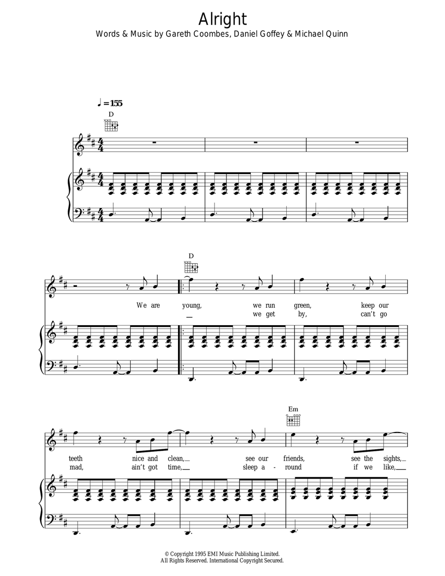 Alright by Supergrass - Piano, Vocal, Guitar - Digital Sheet Music ...