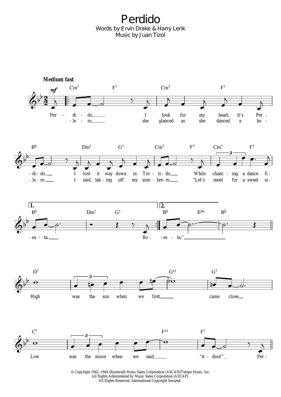 Perdido by Juan Tizol - Piano - Digital Sheet Music | Sheet Music Plus