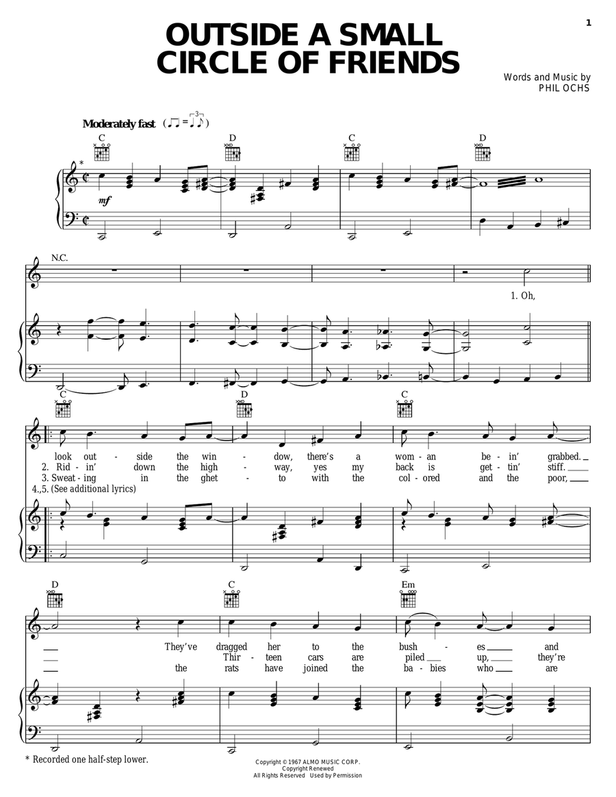 Outside Of A Small Circle Of Friends - Piano, Vocal, Guitar - Digital ...