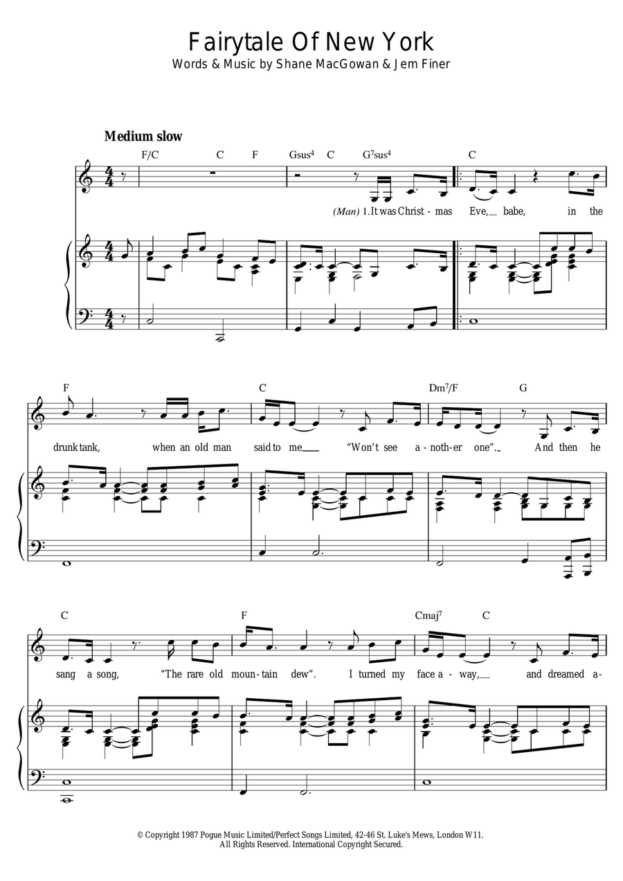 Fairytale Of New York by Kirsty MacColl - Piano, Vocal, Guitar ...