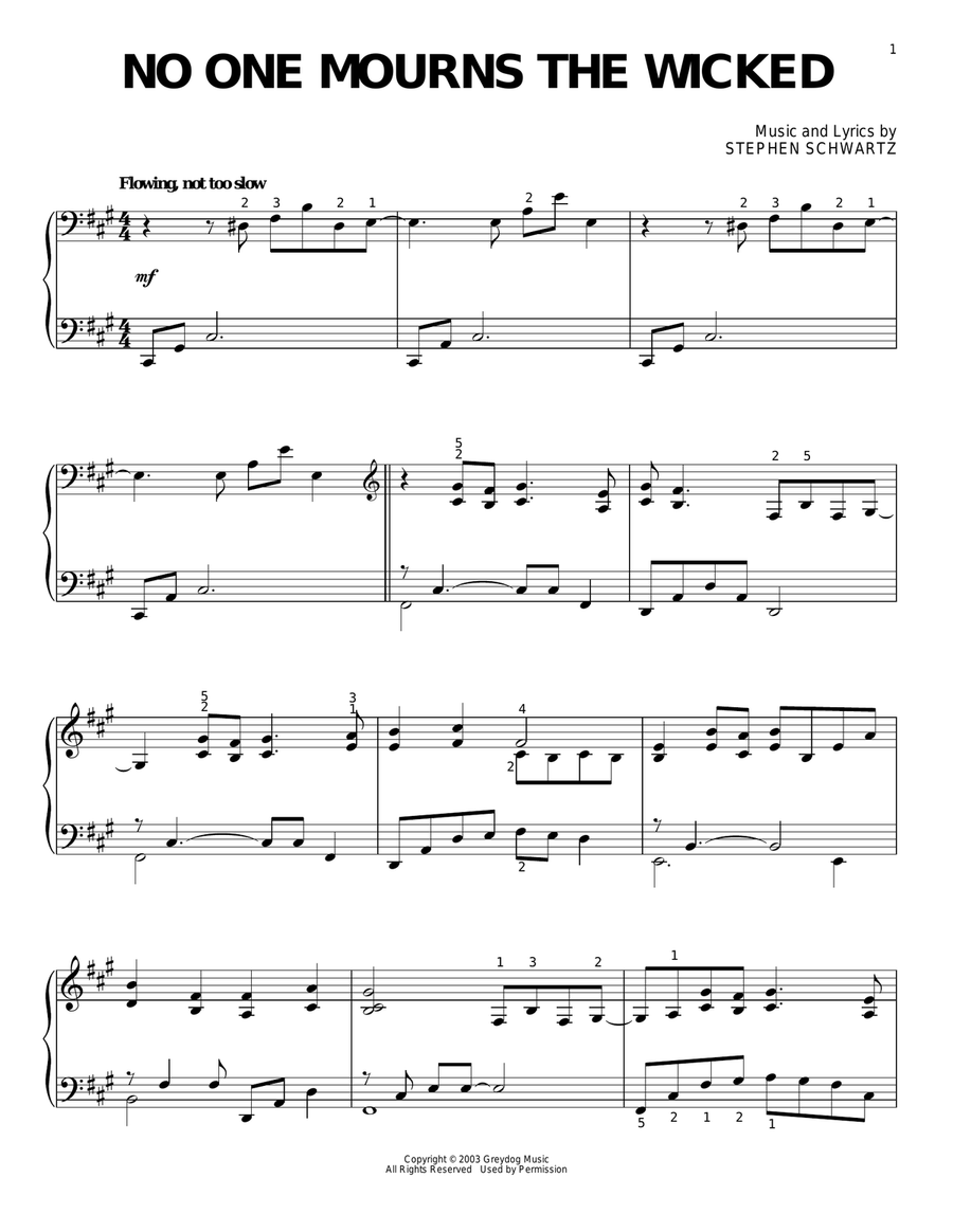 No One Mourns The Wicked (from Wicked) by Stephen Schwartz - Piano Solo ...