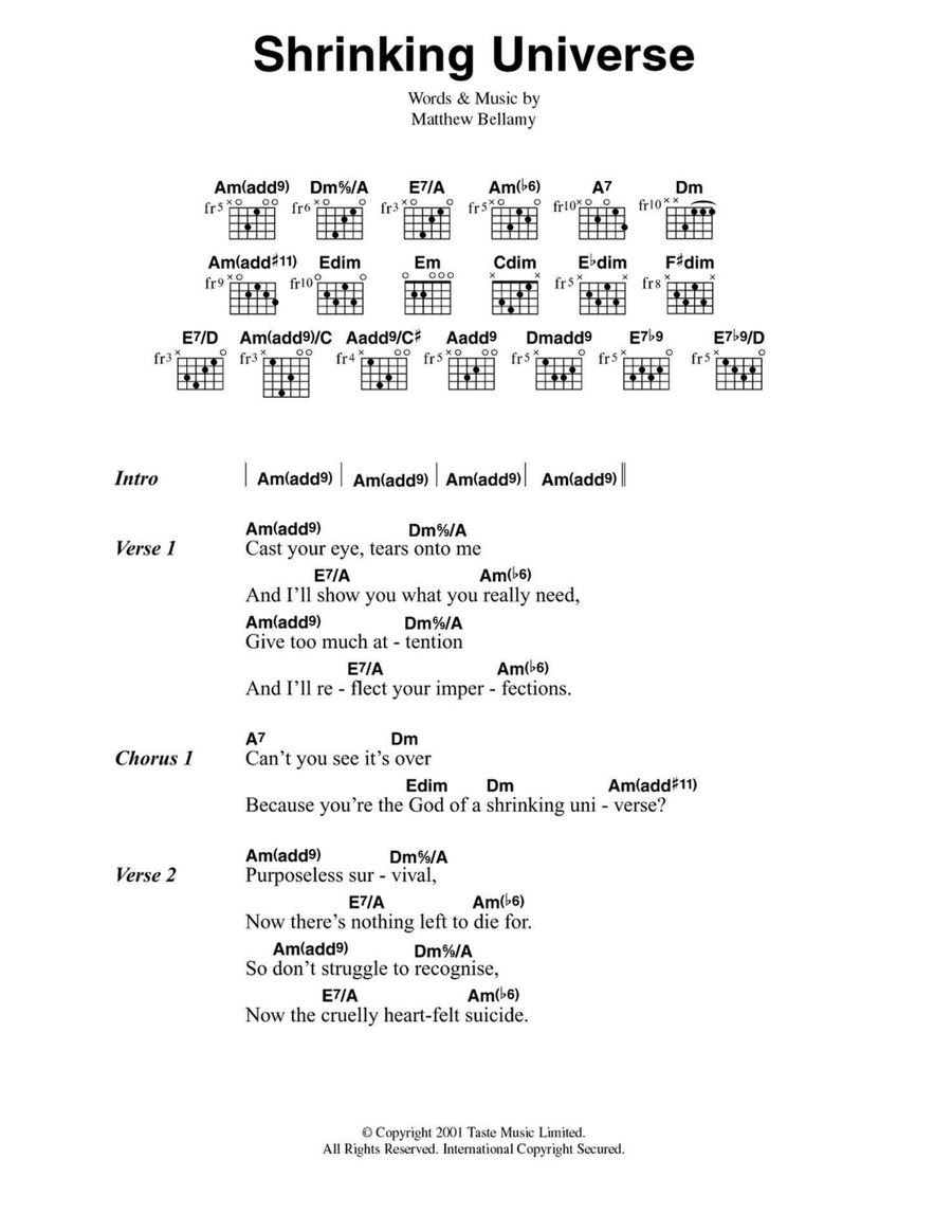 Shrinking Universe by Muse - Easy Guitar - Digital Sheet Music | Sheet ...