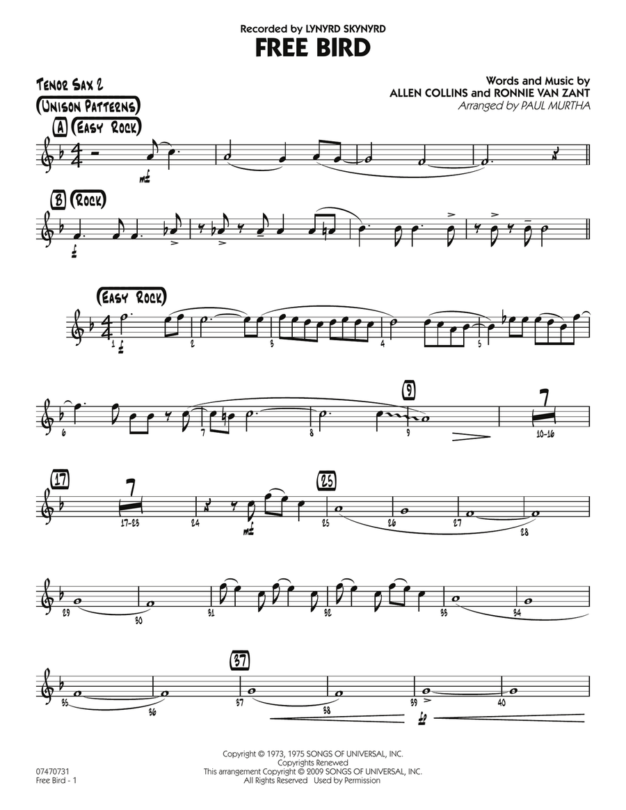 Free Bird - Tenor Sax 2 by Lynyrd Skynyrd - Jazz Ensemble - Digital ...