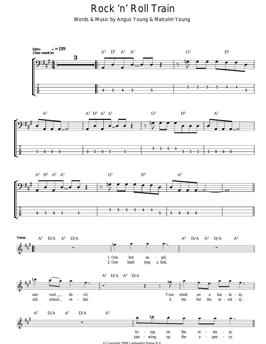 Rock 'N' Roll Train by AC/DC - Bass Guitar Tablature - Digital Sheet ...