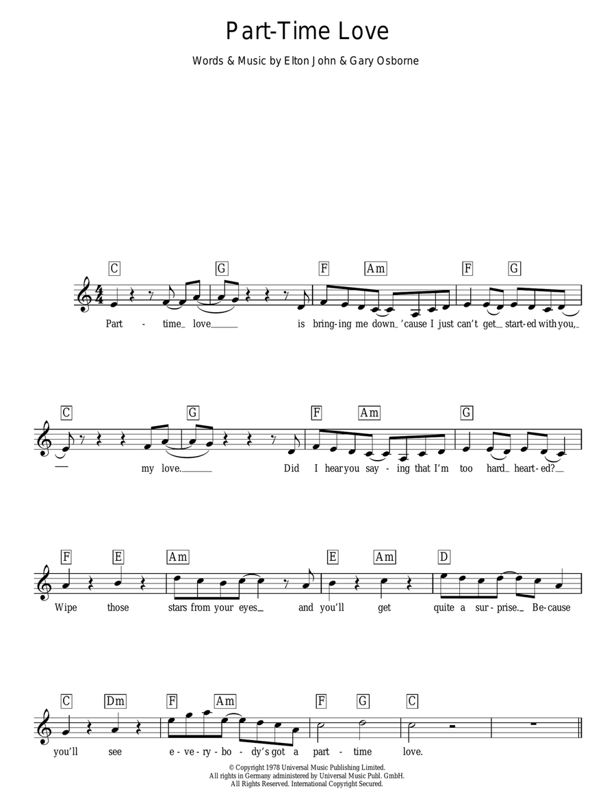 Part-Time Love by Elton John - Piano - Digital Sheet Music | Sheet ...