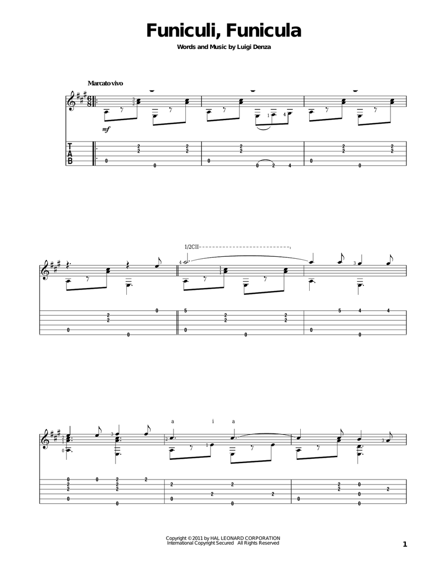 Funiculi Funicula by Luigi Denza - Acoustic Guitar - Digital Sheet ...