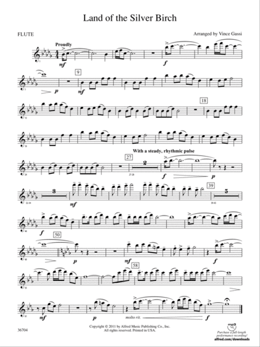Land of the Silver Birch: Flute by Vince Gassi - Concert Band - Digital ...