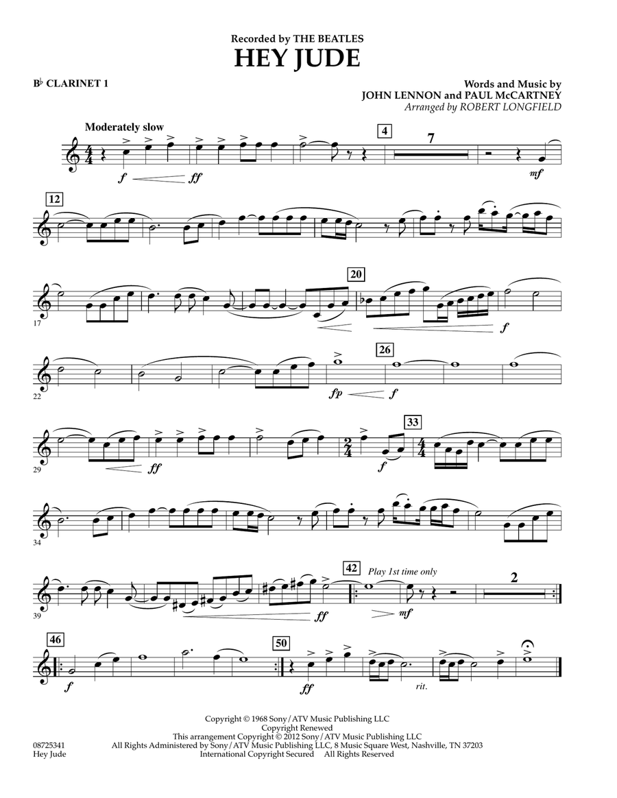 Hey Jude - Bb Clarinet 1 by Robert Longfield - Concert Band - Digital ...