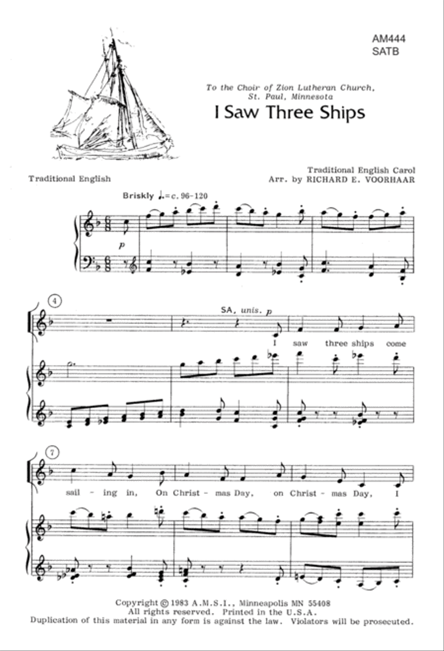 I Saw Three Ships (Digital Download) - Choir, Piano and Keyboard ...