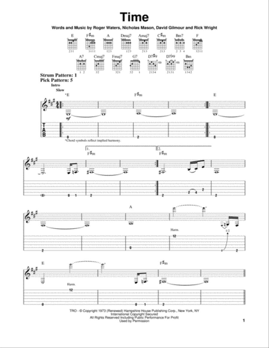 Time by Pink Floyd - Acoustic Guitar - Digital Sheet Music | Sheet ...