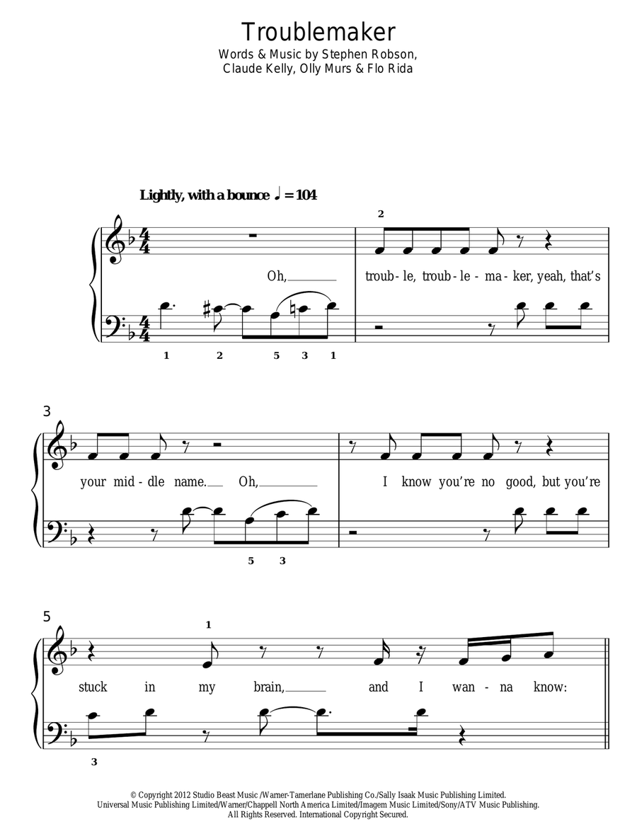 Troublemaker by Olly Murs - Easy Piano - Digital Sheet Music | Sheet ...