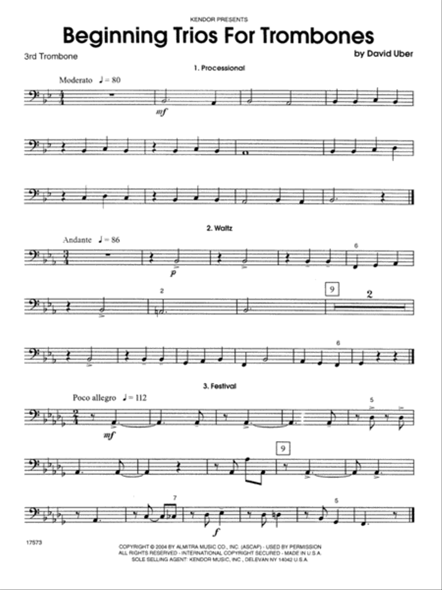 Beginning Trios For Trombones - 3rd Trombone by David Uber - Trombone ...