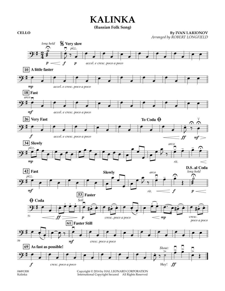 Kalinka - Cello by Robert Longfield - Orchestra - Digital Sheet Music ...
