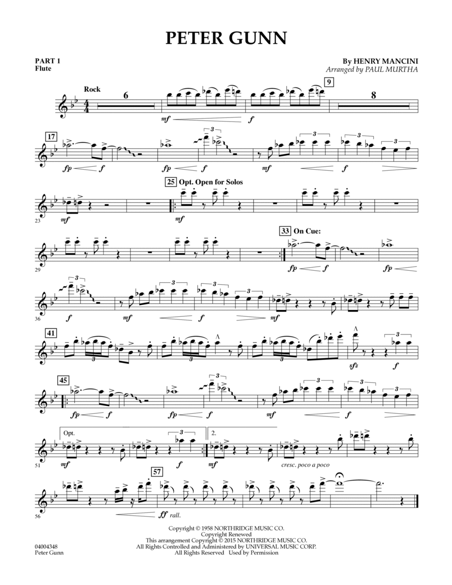 Peter Gunn - Pt.1 - Flute by Henry Mancini - Concert Band - Digital ...