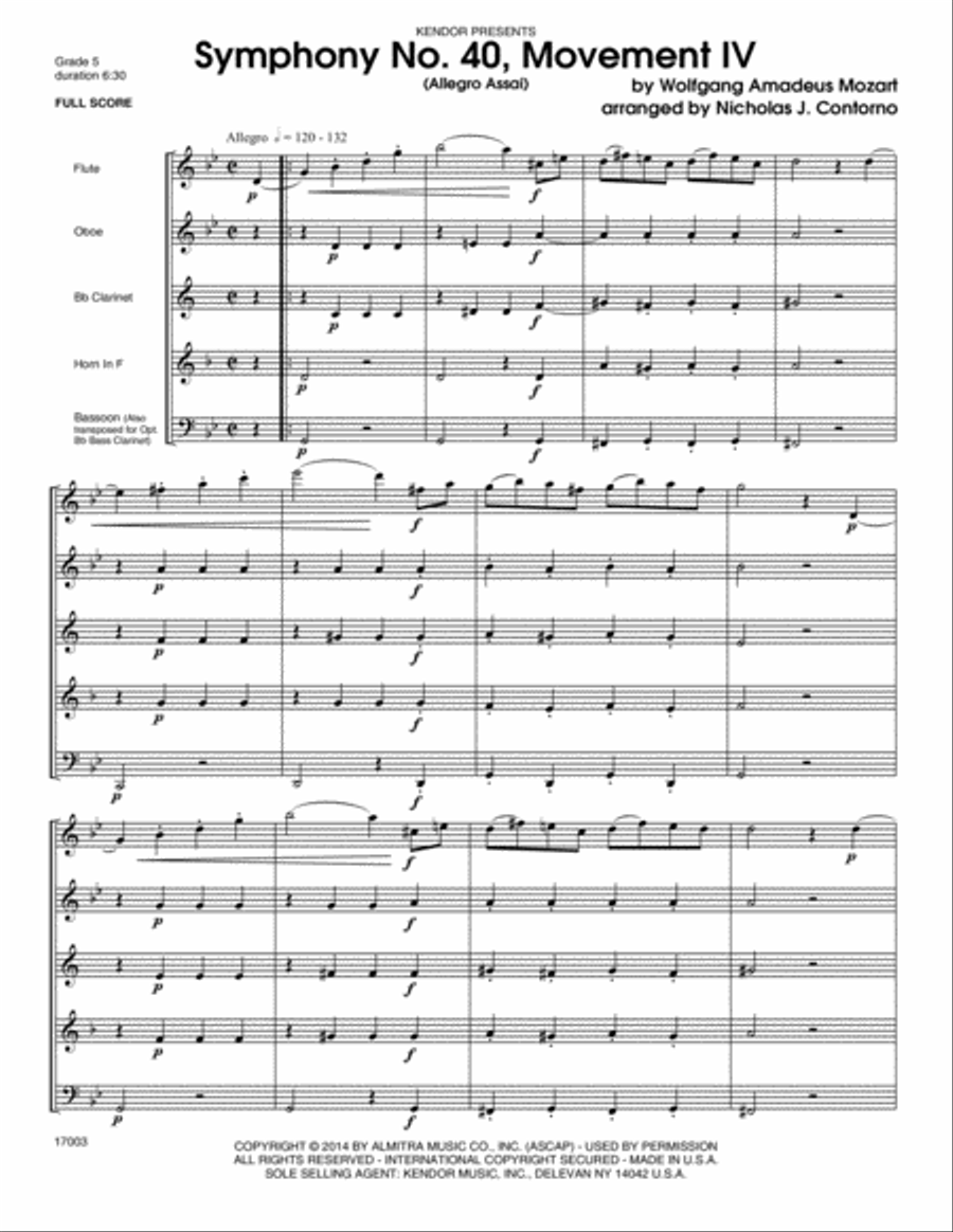 Symphony No. 40, Movement IV (Allegro Assai) - Full Score by Wolfgang ...
