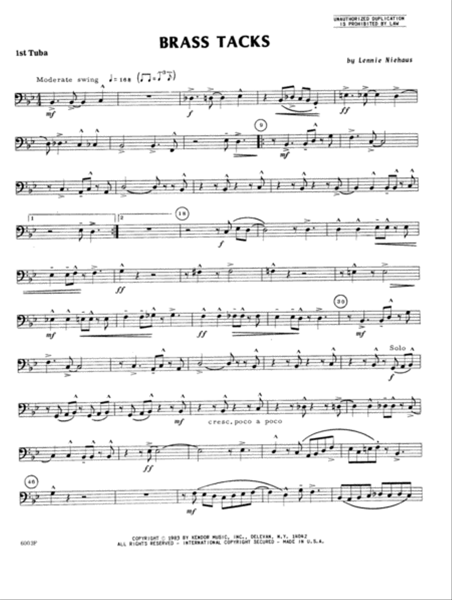 Brass Tacks - Tuba 1 by Lennie Niehaus - Tuba - Digital Sheet Music ...