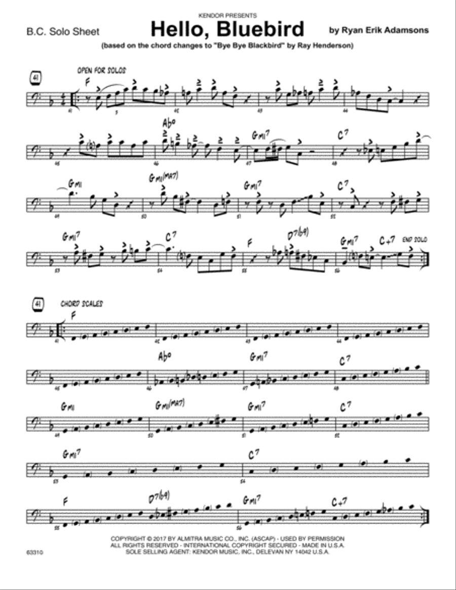 Hello, Bluebird (based on Bye Bye Blackbird) - Sample Solo - Bass Clef ...