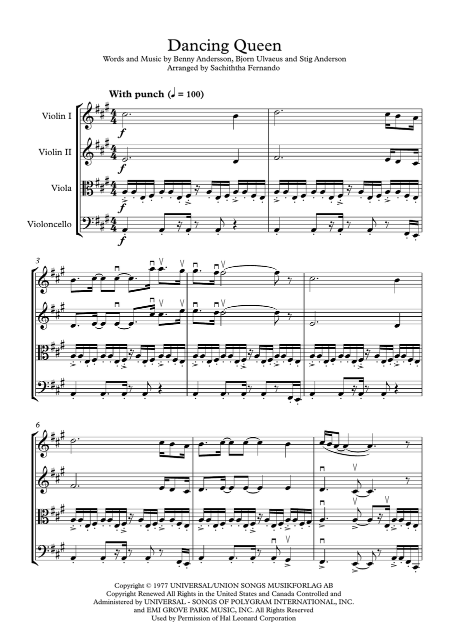 Dancing Queen by ABBA - String Quartet - Digital Sheet Music | Sheet ...