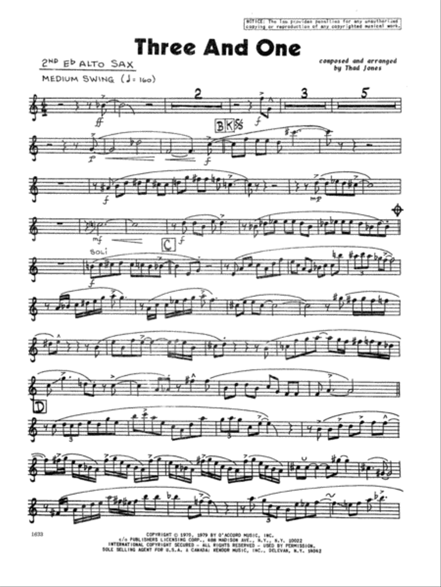 Three And One - 1st Tenor Saxophone by Thad Jones - Tenor Saxophone ...